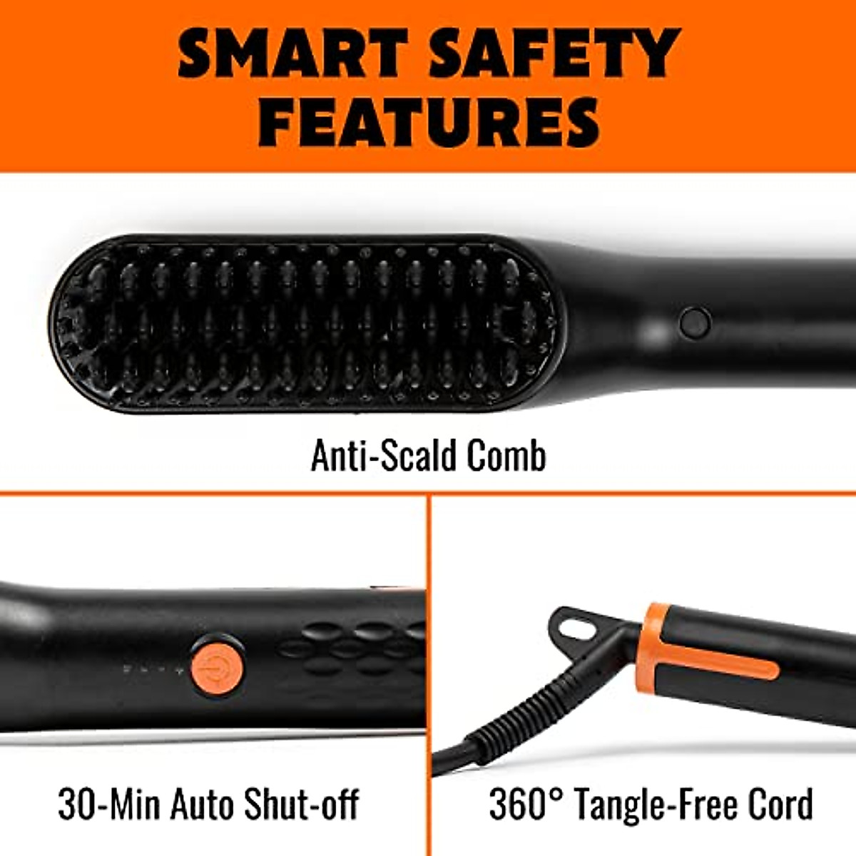 Tame The Wild Premium Beard Straightener - Ionic Anti-Scald Technology - Heated Beard Brush - 3 Temp Settings - Wooden Comb Included - Gift Set