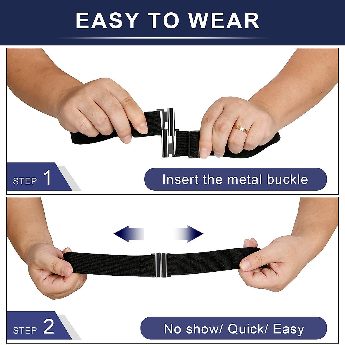 TOURZOO No Show Invisible Belt for Women/Men Elastic Web Strap Waist Stretch Belt with Flat Buckle for Jeans Pants Dresses