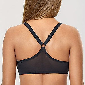 DELIMIRA Women's Front Closure Plus Size Full Coverage Lace Underwire Racerback Bra Black 40F