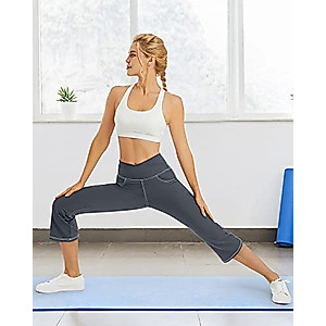 G4Free Flare Capri Pants for Women Cross Waist Bootcut Yoga Crop Pants with 4 Pockets High Waist Bootleg Leggings for Casual Workout (Grey,M)