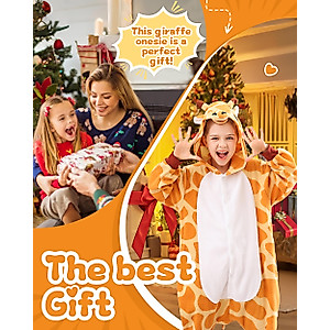 CANASOUR Giraffe Onesie Kids Animal Halloween Cosplay Costume for 5T Girls Unisex Outfuit One Piece Hooded Orange Soft Pajamas Party Boys Suit (5T, Giraffe)