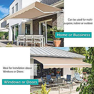 AECOJOY 13'×10' Patio Awning Retractable Awning Sun Shade Awning Cover Outdoor Patio Canopy Sunsetter Deck Awnings with Manual Crank Handle, Beige