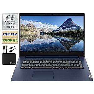 2021 Newest Lenovo IdeaPad 3 17.3" HD+ Screen Laptop Computer, Quad-Core Intel i5-1035G1 Up to 3.6GHz (Beats i7-8565U), 12GB DDR4 RAM, 256GB PCIe, Webcam, WiFi 5, 802.11AC, Windows 10 +Marxsol-Cables