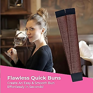Hawwwy 3 Piece Hair Bun Maker - Easy Hair Bun Roller and Bun Donut for Quick Updos - Snap-and-Roll Bun Hair Tool - Perfect Bun Tool for Kids, French Twist, and Hair Updo Tool - 3 Pack Brown