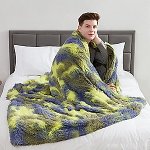 Jillche Bed Fluffy Blanket W/Camo Fur, Ultra Soft Throw Blanket for Kids & Teen, Warm Fuzzy Blankets and Throws for Bed, Stylish Tie Dye Faux Fur Blanket as Gift for Boys, Fall Blanket 50 x 60 Inches