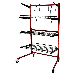 Prolific Parts Caddy Pro - Auto Body Parts Rack with Wheels - 50"W x 73"H x 31"D - Multiple Shelf Positions – All Steel Construction - RED