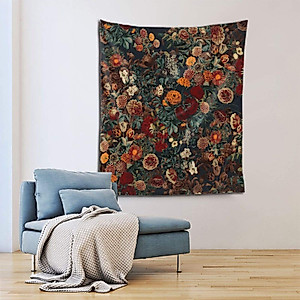 Ligekawa Midnight Garden Wall Tapestry with Floral Exotic Garden Night Tapestry Mystic Tapestry Wall Hanging for Bedroom Home Wall Décor 60 x 51 inch