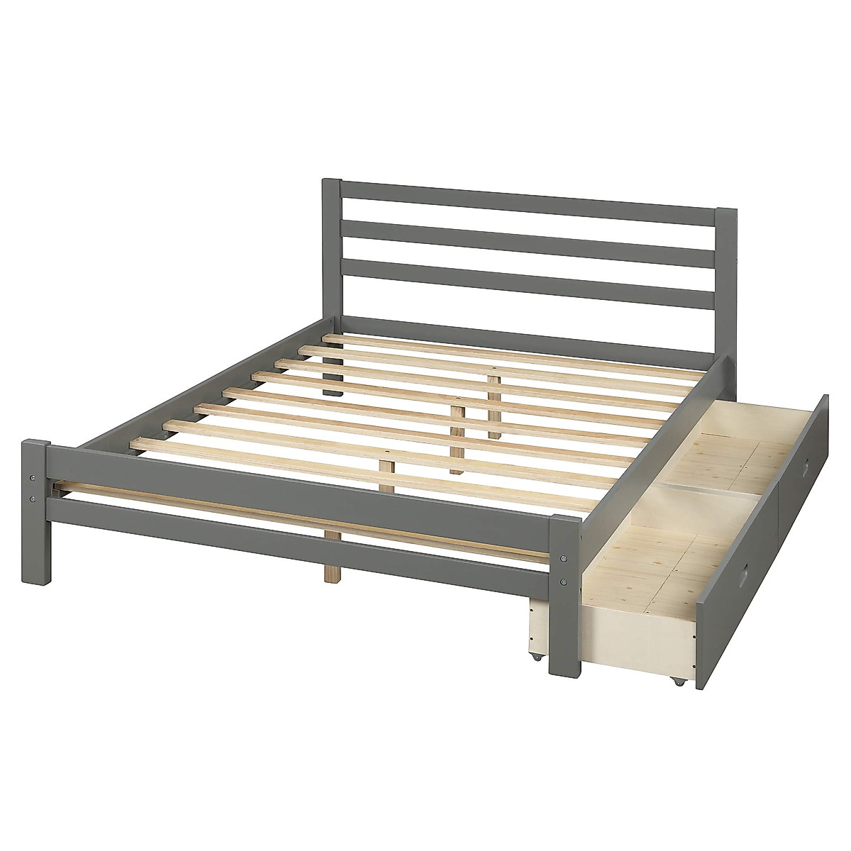 Harper & Bright Designs Full Size Platform Bed with Storage Drawers and Headboard,Footboard, Wooden Full Bed Frame/No Box Spring Needed/Easy Assembly (Gray)
