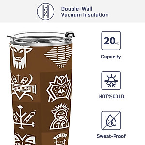 Traditional Culture Of Brown Totem Stainless Steel car cup with Straw Lid coffee travel mug 20oz for hot and cold drinks simply Vacuum Insulated Tumbler 20 OZ