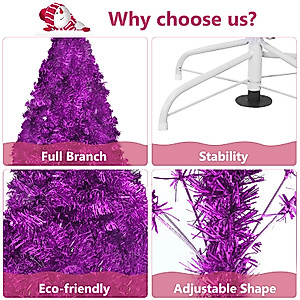 Arthas 6' Ft Tinsel Purple Christmas Tree for Home Office Party Décor Xmas Holiday Seasonal Sparking Gorgeous Folding Artificial Christmas Tree Indoor and Outdoor(Purple)
