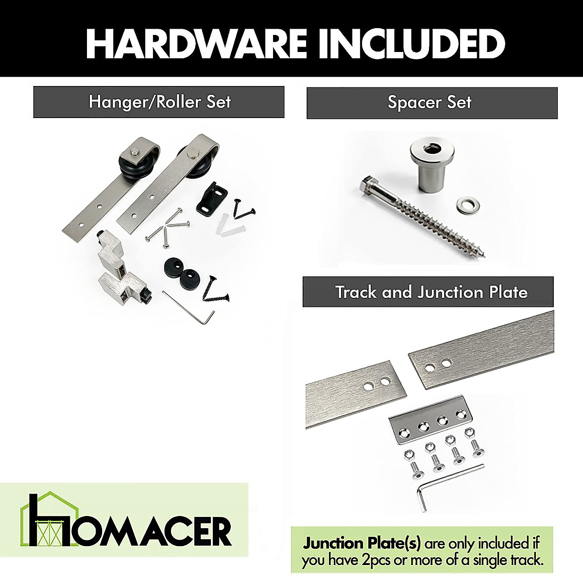 Homacer Mini Brushed Nickel Non-Bypass Sliding Barn Door Hardware Kit, for Two/Double Doors, 60-inch Long Flat Track, Classic Design Roller, Cabinet TV Stand Console Use…