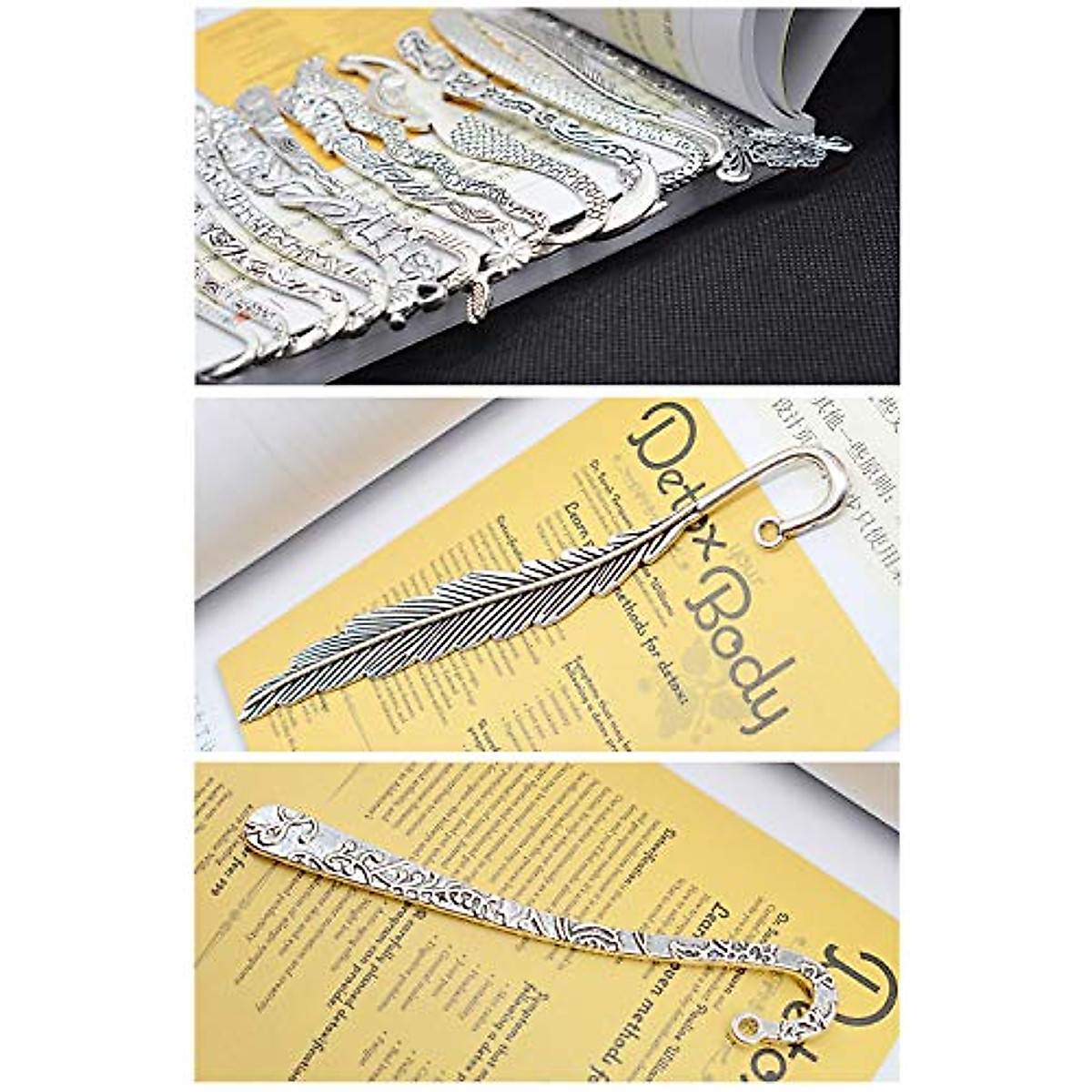 HOSTK 10pc Silver Metal Bookmark Hairpin Hook Carved Antique Vintage with Pendant Jewellery Making Mermaid Souvenirs Plain Embossed