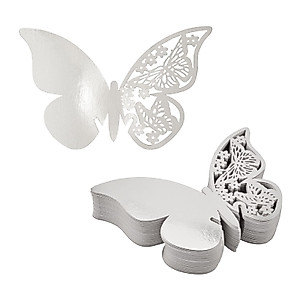 URROMA Reflective Butterfly Table Number Place Card, 50 Pcs Silver Wine Glass Cup Decor Postcards Wedding Centerpieces Wall Decals Sticker for Parties