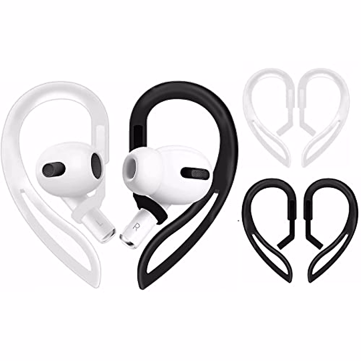 BLLQ 2 Pairs Ear Hooks Compatible with AirPods 3rd Generation [Multi-Dimensional Adjustable] Anti-Slip Ear Fins Accessories Compatible with AirPods Pro AirPods 3 2 1 Gen,Black/White