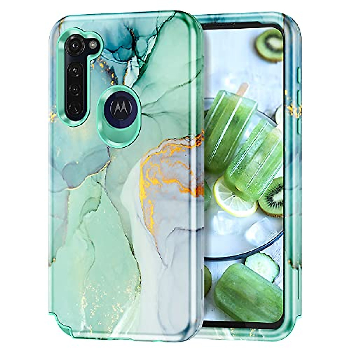 Lamcase Compatible with Motorola G Stylus 2020 Case, Heavy Duty Shockproof Hybrid Hard PC Soft TPU Rubber Three Layer Rugged Drop Protection Cover Case for Motorola Moto G Stylus 2020, Green Marble
