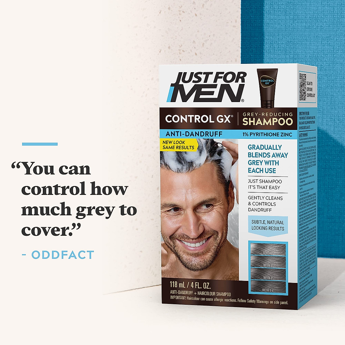 Just For Men Control GX Grey Reducing Anti-Dandruff Shampoo, Gradual Hair Color, Controls Dandruff with Zinc Treatment, 4 Fl Oz - Pack of 1 (Packaging May Vary)
