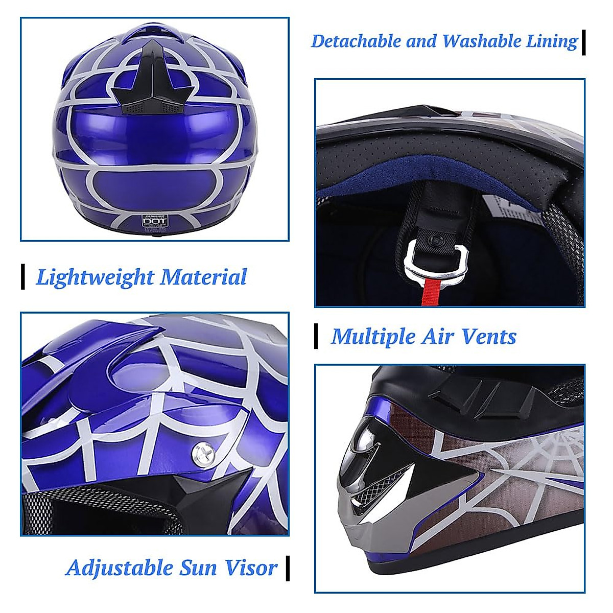 OUMURS DOT Youth ATV Helmet with Gloves Goggles for Youth Boys Girls 5-14 Ages,Kids Dirt Bike Helmets Motocross BMX MX UTV Snowmobile Go Kart Full Riding Racing Skateboard Protective Safter