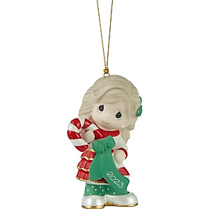 Precious Moments Ornament | Sweet Christmas Wishes 2023 | Dated Girl Bisque Porcelain Ornament | Holiday Decor & Gifts | Hand-Painted