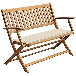 vidaXL Folding Garden Bench, Outdoor Foldable Acacia Wood Patio Bench with Cushion, Wooden Bench for Porch Balcony, Retro Style, Solid Wood Acacia