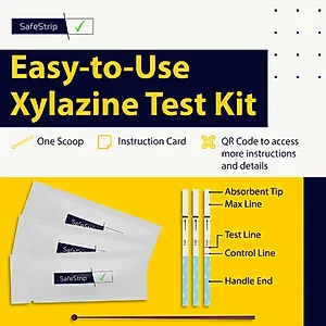 SafeStrip - Xylazine Test Strips, Quick, Reliable & Easy-to-Use Drug Test Kit for Home Medical Testing on Pills, Powder, Urine & Residue, 5-Pack Test Strips with Scoop