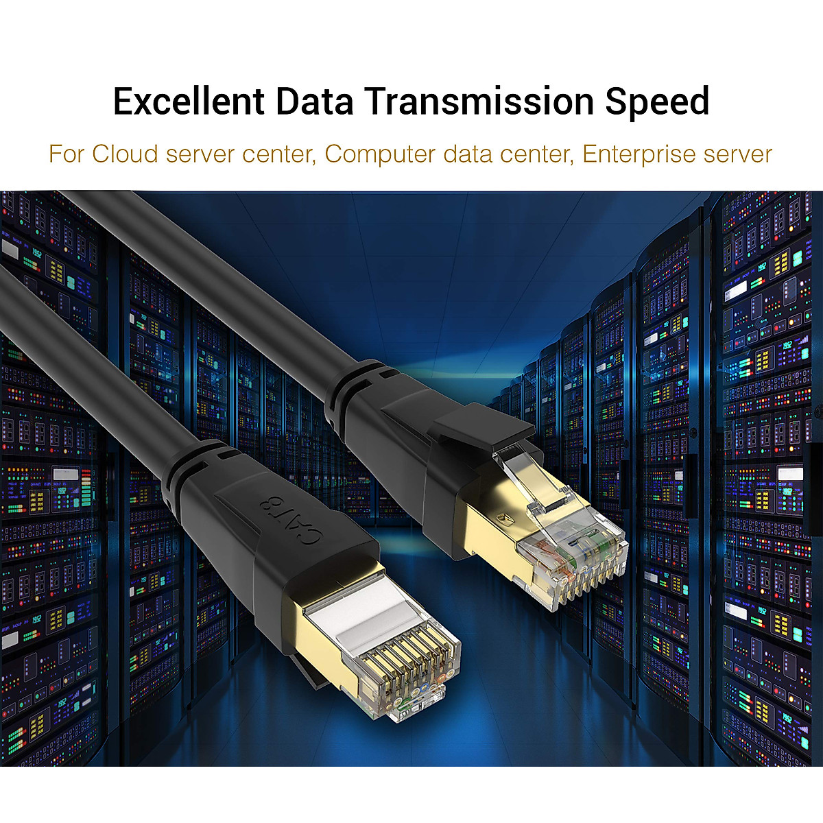 BlueRigger CAT 8 Ethernet Cable - 50FT Regular (RJ45, 40Gbps, 2000MHz, CAT8 Internet Cable) High Speed LAN Network Cable - Compatible with Game Consoles, HDTV, Router, PC