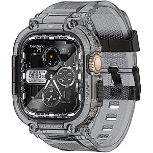 amBand Bands Case Screen Protector Compatible with Apple Watch Ultra 2/1 49mm, M1 Sport Series Rugged Cover Strap and 9H Tempered Glass Film, Protective Bumper for iWatch 49 mm Men Crystal Black