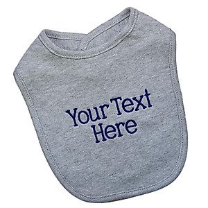 Funny Girl Designs Personalized Baby Bib EMBROIDERED with Your Custom Text and Color 100% Cotton Unisex (GRAY BIB)