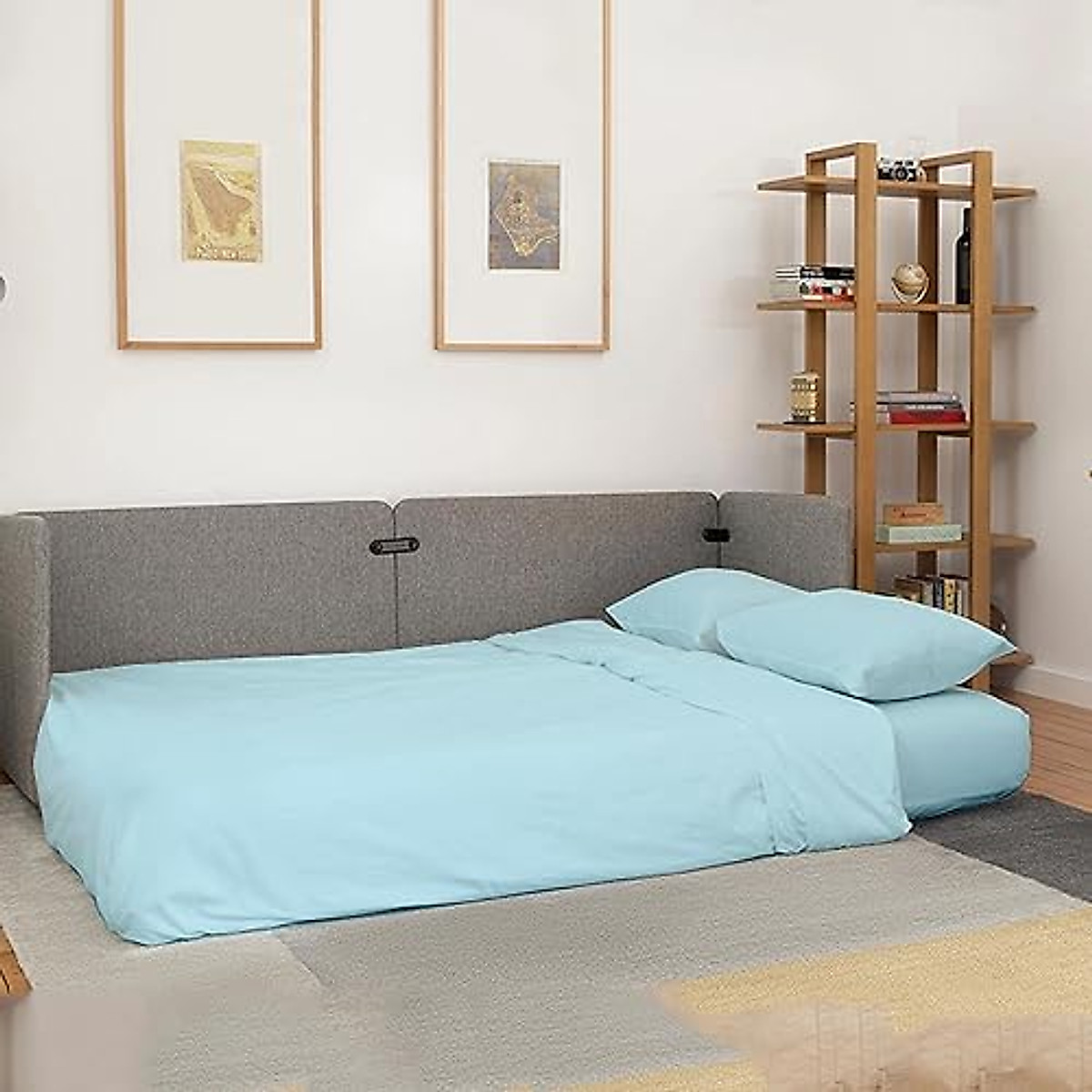 Cottingon Full Size 6" Drop Light Blue Microfiber Fitted Sheet Only - Sleeper Sofa Sheets - 100% Brushed Microfiber Sofa Bed Bottom Sheet