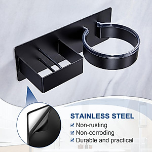 YAYINLI Hair Straightener Holder Wall, Black Blow Dryer Holder Wall Mounted Stainless Steel Hairdryer Holder for Bathroom, Hair Tools Organizer & Storage Curling Iron Holder, Salon Hair Dryer Holder