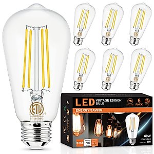 Hansang Dimmable Edison Light Bulbs E26 LED Bulb 60 Watt Equivalent, 4000K Natural Daylight Vintage Light Bulbs E26 Standard Base, Antique ST58 6W LED Filament Bulb,CRI 85+, Clear Glass, 700LM, 6 Pack