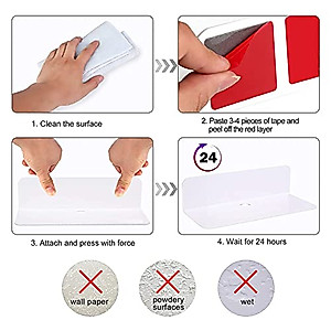 Acrylic Floating Wall Shelves, Damage-Free Expand Wall Space, Small Display Shelf for Smart Speaker/Action Figures with Cable Clips, Bluetooth Speaker, Webcam, Phone Stand (White)