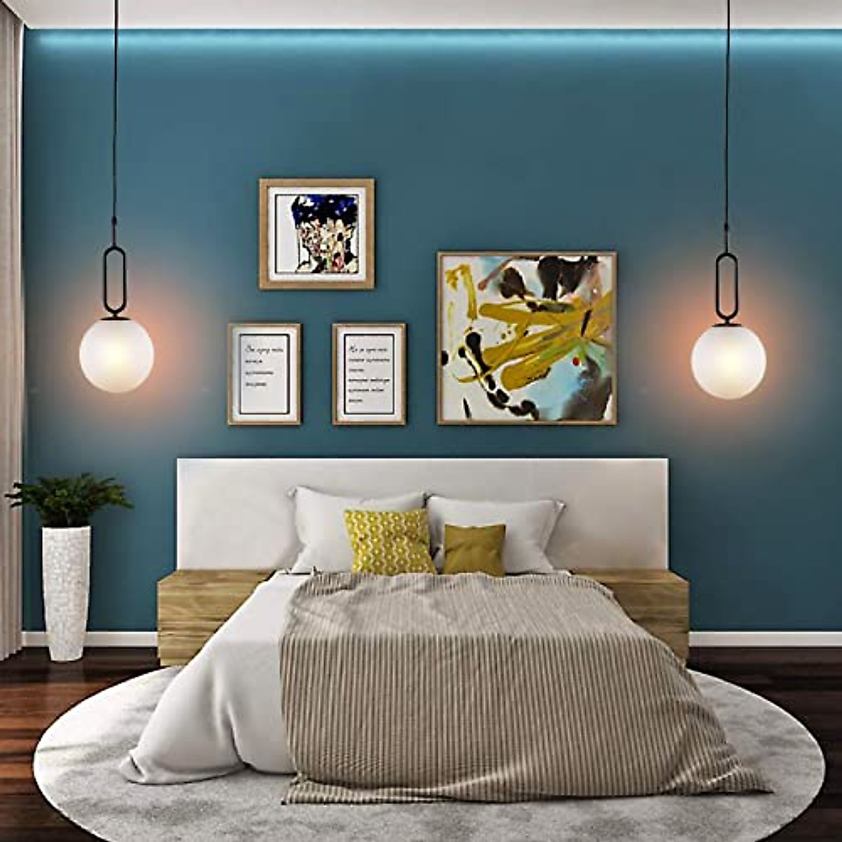 BAODEN Large Globe Pendant Light Set of 2 Modern Black Orb Chandelier with White Ball Glass Lampshade Industrial Ceiling Lamp Adjustable Hanging Lighting Fixture for Kitchen Island Dining Bedroom