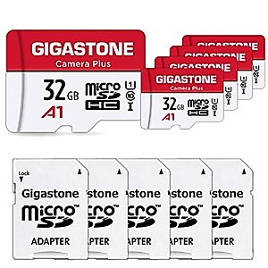 [Gigastone] Micro SD Card 32GB 5-Pack, Camera Plus, MicroSDHC Memory Card for Video Camera, Wyze Cam, Security Camera, Roku, Full HD Video Recording, UHS-I U1 A1 Class 10, up to 90MB/s, with Adapter