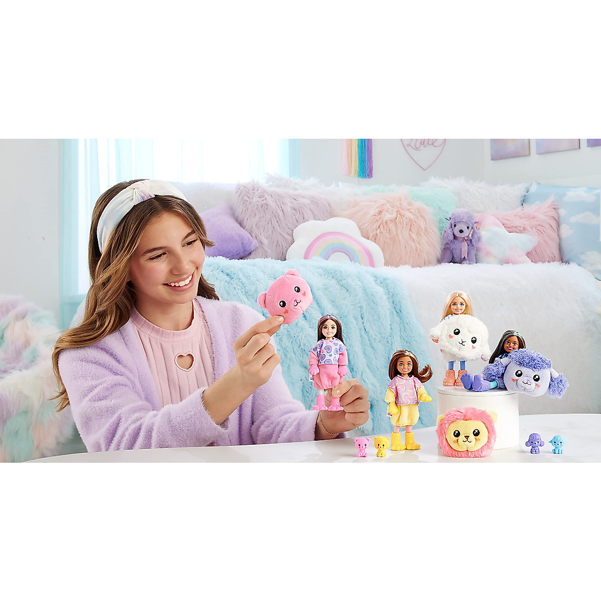Barbie Cutie Reveal Chelsea Doll & Accessories, Poodle Plush Costume & 6 Surprises Including Color Change, Cozy Cute Tees Series