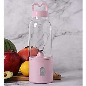 Portable Blender, Personal USB Mini Smoothie Blender, Electric Fruit Juicer Cup with Six Blades, 17oz Detachable Cup and 4000mAh Rechargeable Batteries, Small Travel bottles for shakes and smoothies (pink)