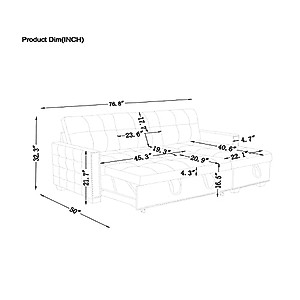 HABITRIO Sectional Sofa with Reversible Storage Lounge Chaise, 77" Modern L-Shape Corner Couch w/Roll-Out Sleeper Bed, Velvet Upholstered Nail Head Trim Seating Furniture for Living Room, Office
