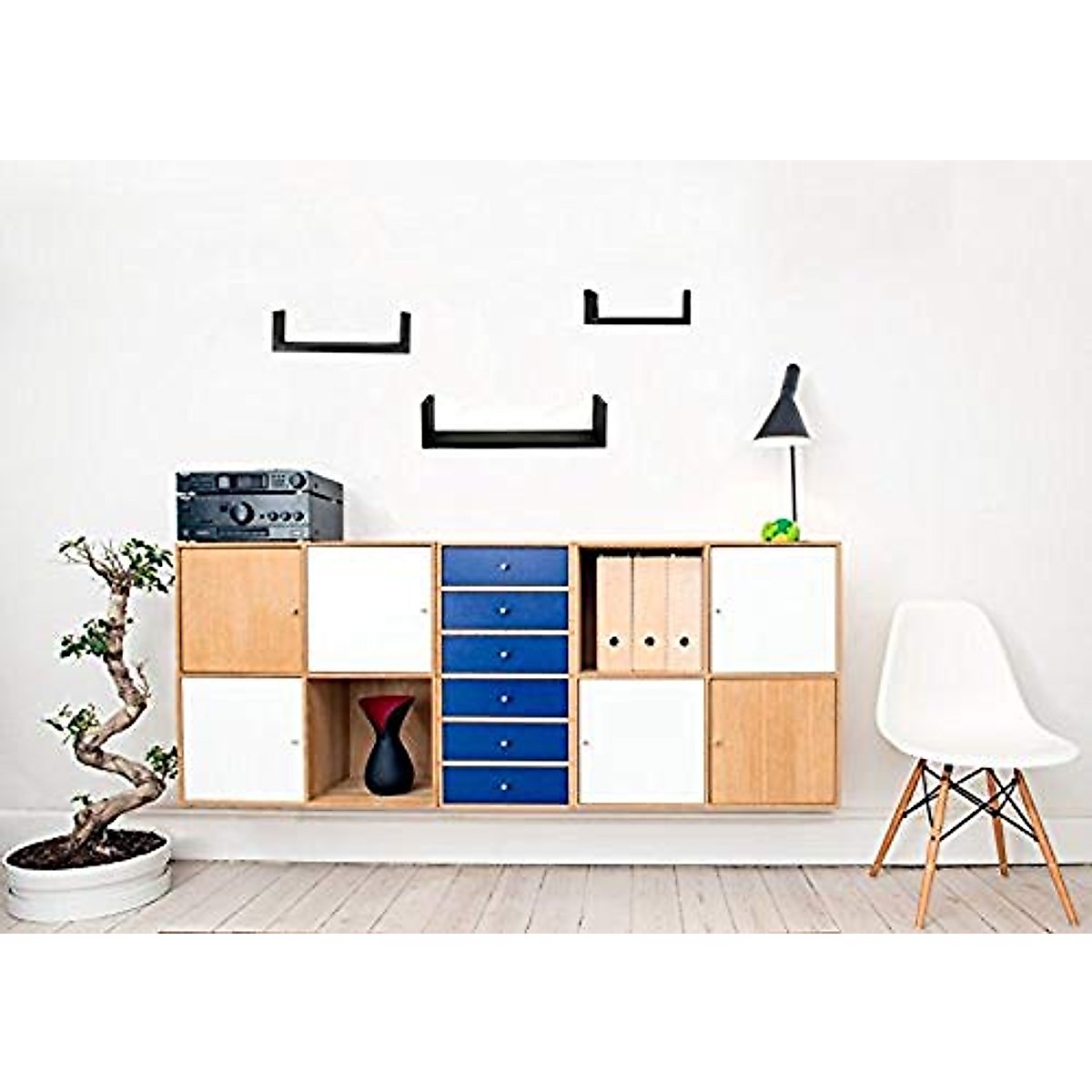 Adorn Home Essentials Floating Shelves Set of 3 with Modern U Shape and Durable Design, Simple Hanging Kit Included (Espresso)