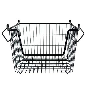 DII Metal Wire Mesh Stackable Utility Storage Bin, Medium Rectangle, 13x11x9", Black