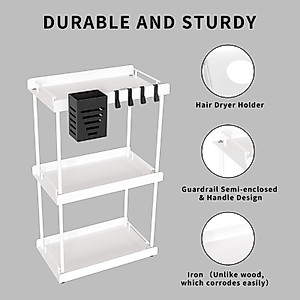 NATURE'S SOURCE 3 Tier Iron Bathroom Organizer Countertop with Hair Dryer Holder, Detachable Cups and Hooks- Makeup Organizer Perfume for Dresser Vanity Tray, Spice Rack Organizer for Kitchen (White)