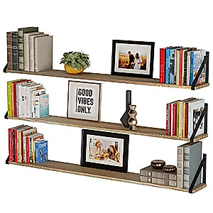 Wallniture Bora Long Floating Shelves, Wall Bookshelf Living Room Decor Book Shelves for Office, Kitchen Organization Bedroom Decor Burnt, 48"x6" Set of 3