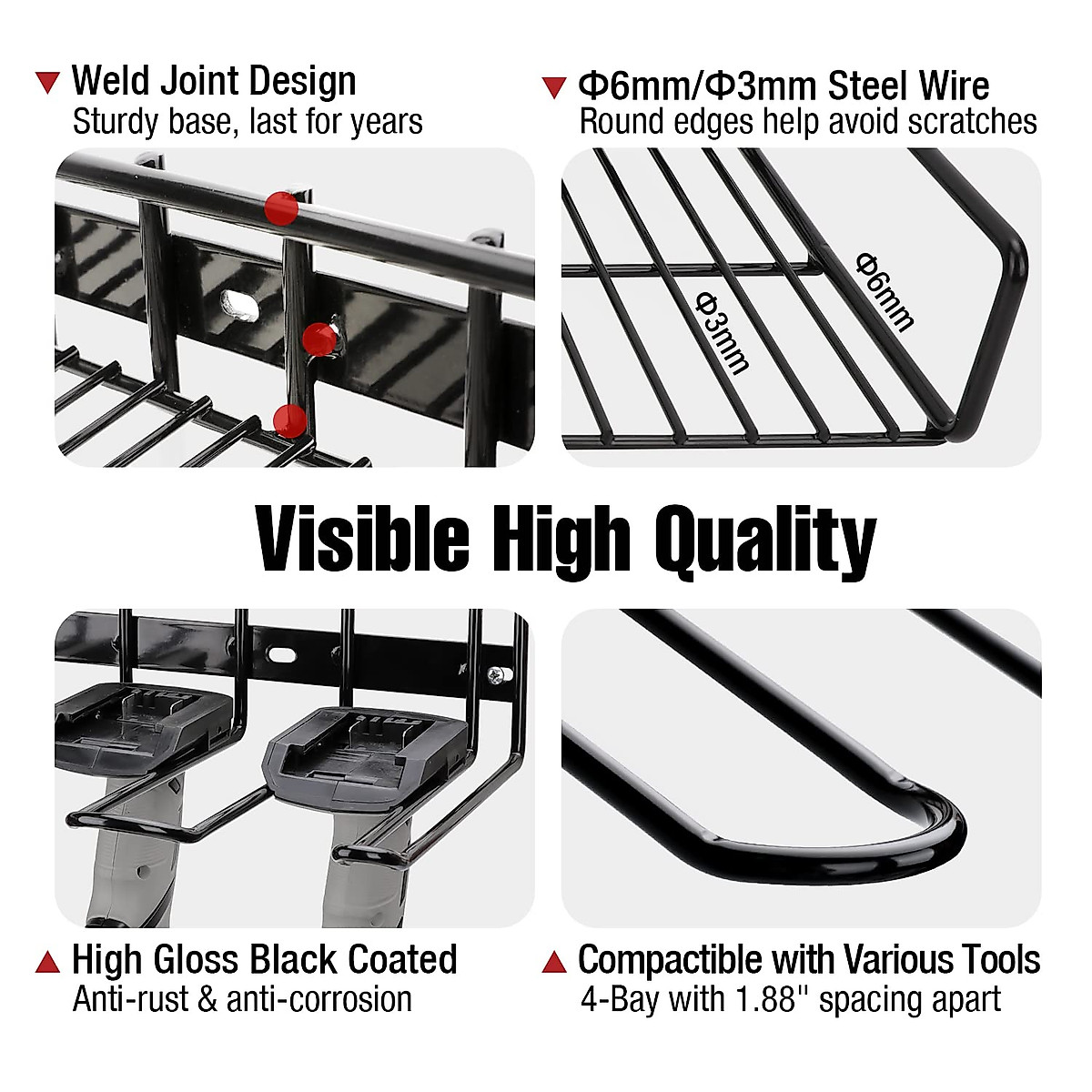 UNITEDPOWER Wall Mounted Power Tool Organizer Holder, Heavy Duty Utility Storage Rack for Battery Powered Hand Tools, Cordless Drill Rack and Tool Shelf Compact Design, Drill Rack With Tool Shelf