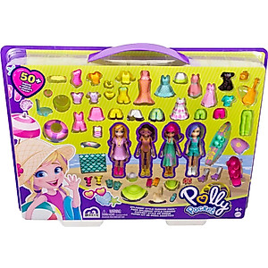 Polly Pocket Travel Toy Playset with 4 (3-inch) Dolls & 50+ Fashion Accessories, Splashin' Style Fashion Pack