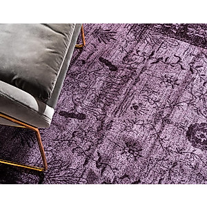 Unique Loom La Jolla Collection Farmhouse, Contemporary, Botanical, Traditional, Vintage Area Rug, 4 x 6 ft, Violet/Dark Purple