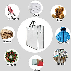 Clear Storage Bags with Zipper and Handles, Blanket Bags For Closet Storage, Moving and Packing Supplies for College, Underbed Storage Organizer for Clothes Pillow Bedding Christmas Wreath