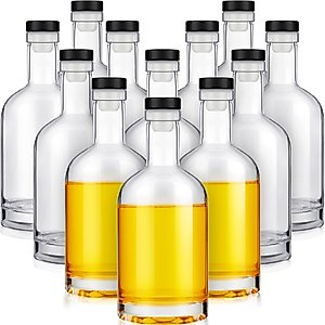12 Pcs Clear Wine Bottles 12 oz Glass Liquor Bottles with T-top Caps Heavy Bottom Hot Sauce Bottles Home Brewing Glass Bottle Airtight Crew Bottle for Kombucha Beverages Juice Oils Drinks (Black)