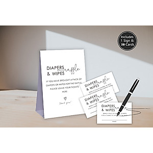 Diaper Raffle Tickets for Baby Shower,Rustic Baby Shower Decorations,Fun Baby Shower Games for Adults,Baby Shower Games Gender Neutral,1 Sign & 50 Cards Set