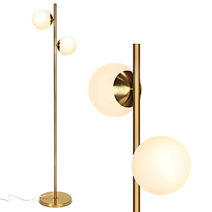 Brightech Globe Floor Lamp Set of 2 - Luna and Sphere Frosted Glass Standing Lamps for Bedroom - Mid-Century Modern Contemporary LED Floor Lamps, Tall Lamp for Living Rooms - Gold/Antique Brass