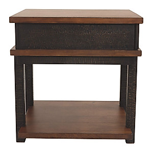 Signature Design by Ashley Stanah Rustic Rectangular End Table with 1 Drawer and Floor Shelf for Storage, Brown with Distressed Finish
