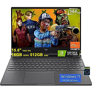 HP Victus 15 Gaming Laptop | 15.6" FHD IPS 144Hz | AMD 6-Core Ryzen 5 7535HS (>i7-11800H) | 16GB DDR5 512GB SSD | GeForce RTX 2050 4GB Graphic | Backlit USB-C B&O Win11Pro Black + 32GB MicroSD Card