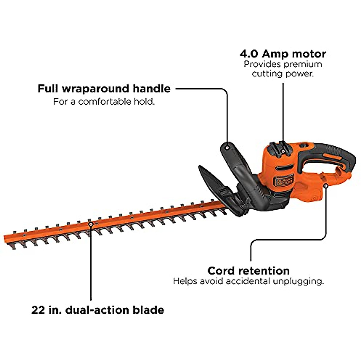 BLACK+DECKER Electric Hedge Trimmer, 22-Inch Blade, Corded (BEHT350FF)